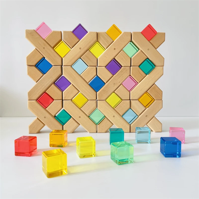 Madeira-X-Bricks-Stacking-Blocks-Cubos-Lucent-Jogo-Aberto-Brinquedo-Acr-lico-Sensorial-Gemas ...