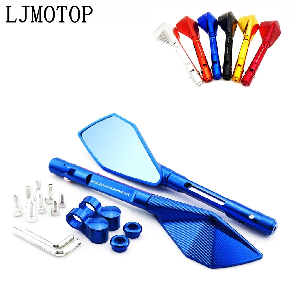 Motorcycle Mirror Aluminum Motorbike Handlebar Rearview Mirrors Blue ...