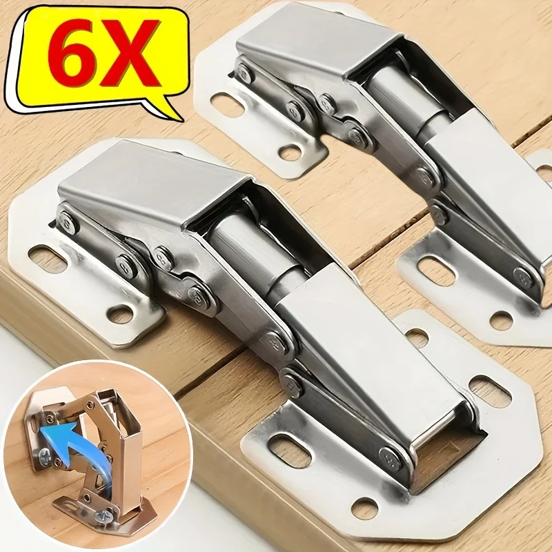 4/6PCS 90 Degree Steel Cabinet Hinges No-Drilling HoleHydraulic Buffer ...