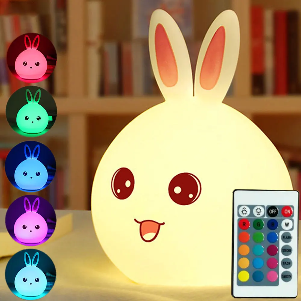 Night Light Cute Rabbit Colorful Light Voice Controlled Clap Lamp Pat ...