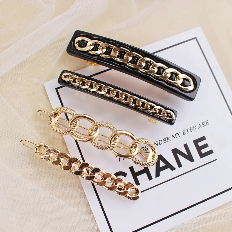 Fashion Chain Hair Clip Acetate Alloy Hairgrip Barrettes Hairpin ...