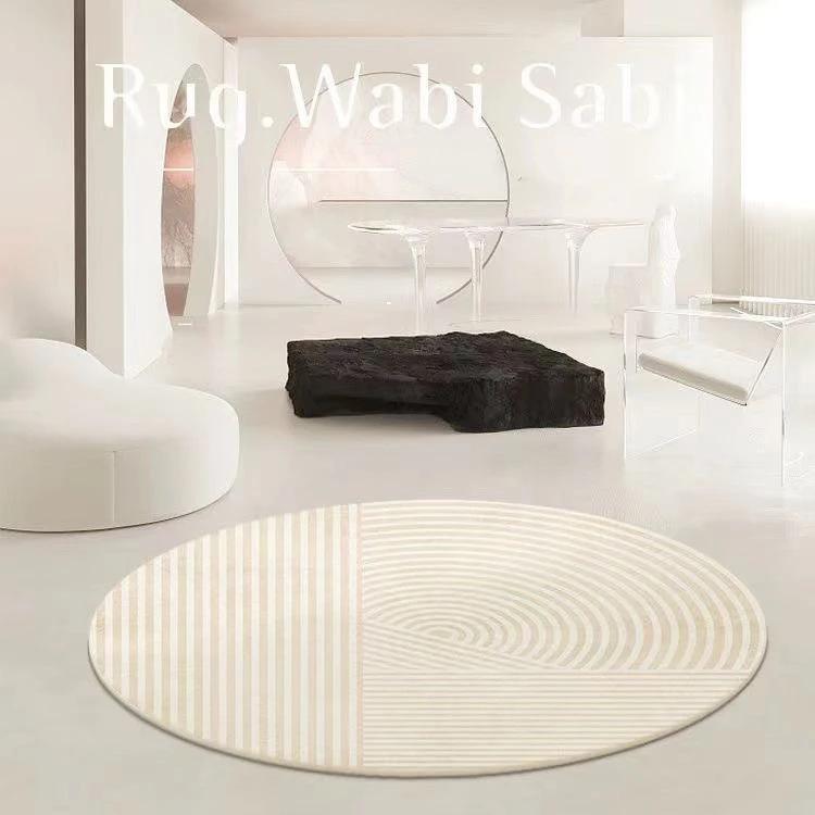 Simple-Beige-Lines-Round-Living-Room-Carpet-Dressing-Room-Study-Swivel ...