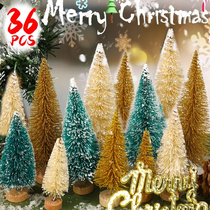 9/36pcs Mini Christmas Tree Artificial Miniature Pine Tree Set Wood ...