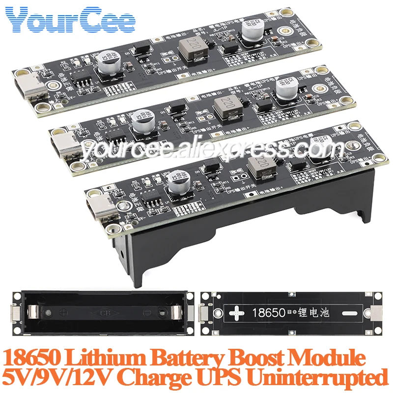 18650 lithium battery boost module 5V 9V 12V charging UPS uninterrupted ...