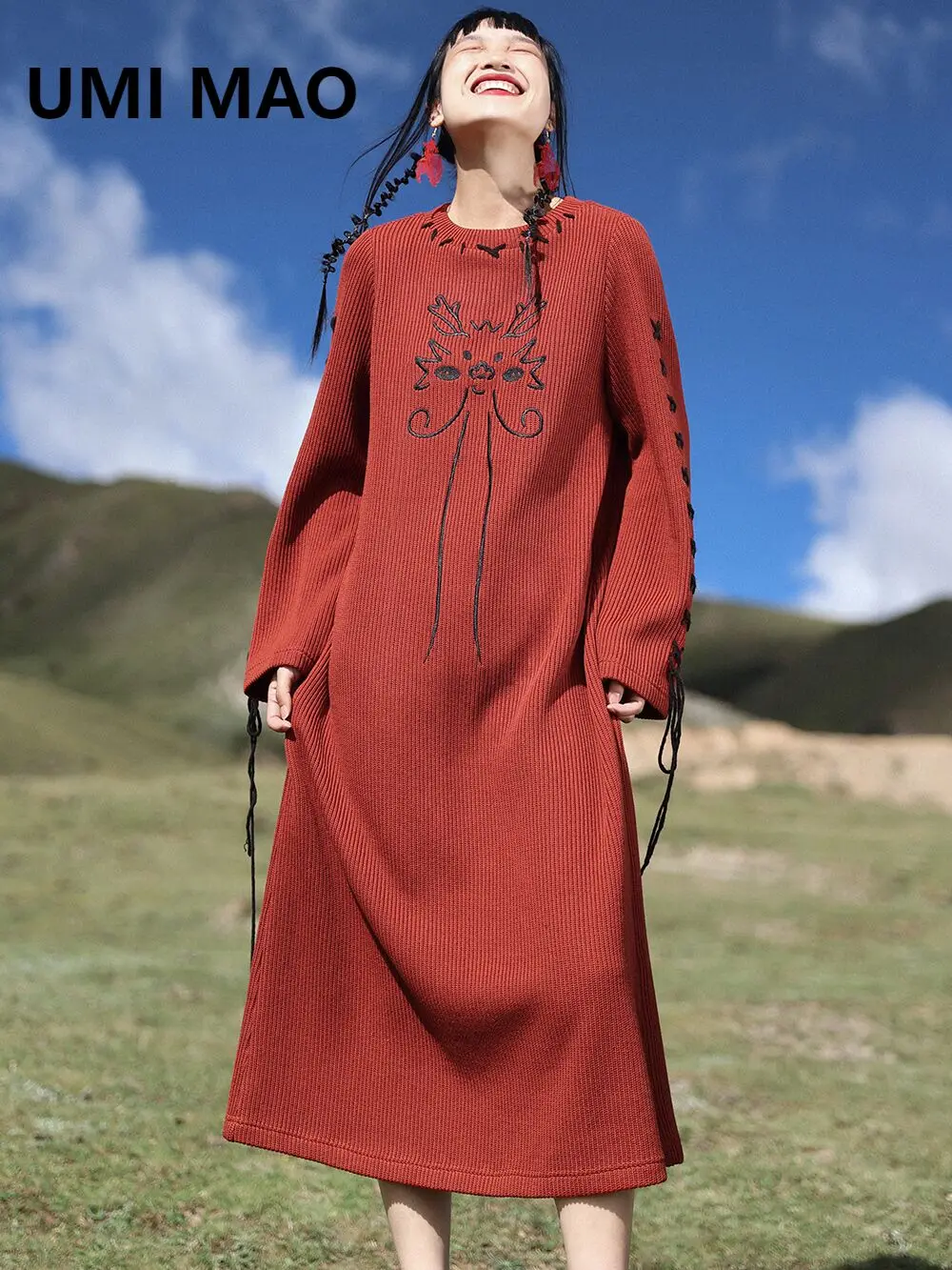 UMI-MAO-Dragon-Embroidery-Dress-Women-s-Autumn-Winter-New-Vintage-Loose ...