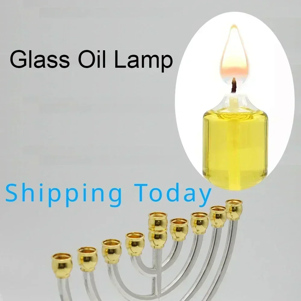 Hanukkah-Menorah-9-branches-oil-lamp-candlestick-with-wick-Home ...
