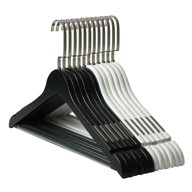 Household Wooden Hanger Black Solid Wood Hook Non-slip Clothes Support ...