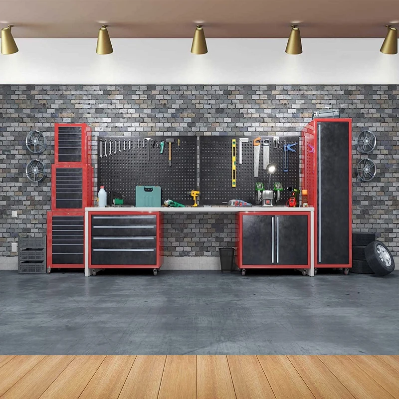 Modern-Garage-Photography-Backdrop-For-Car-Repair-Tools-Wheels-Brick ...