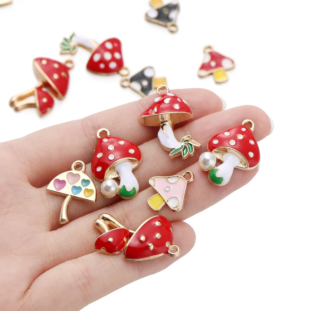10pcs/lot Mixed Enamel Mushroom Charms Pendants for DIY Jewelry Making ...