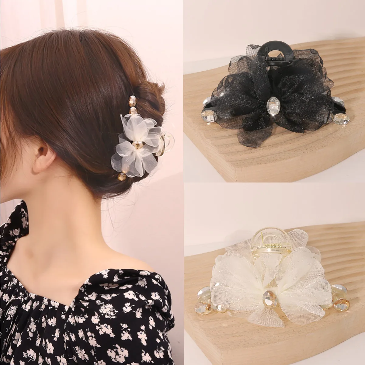 Pinza para el pelo con forma de flor de cristal, pinzas para el pelo ...