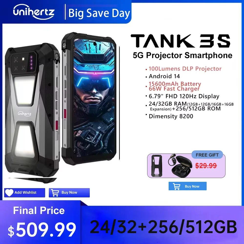 Unihertz-tank-3s-8849-powered-smartphone-with-projector-24-32GB-256 ...