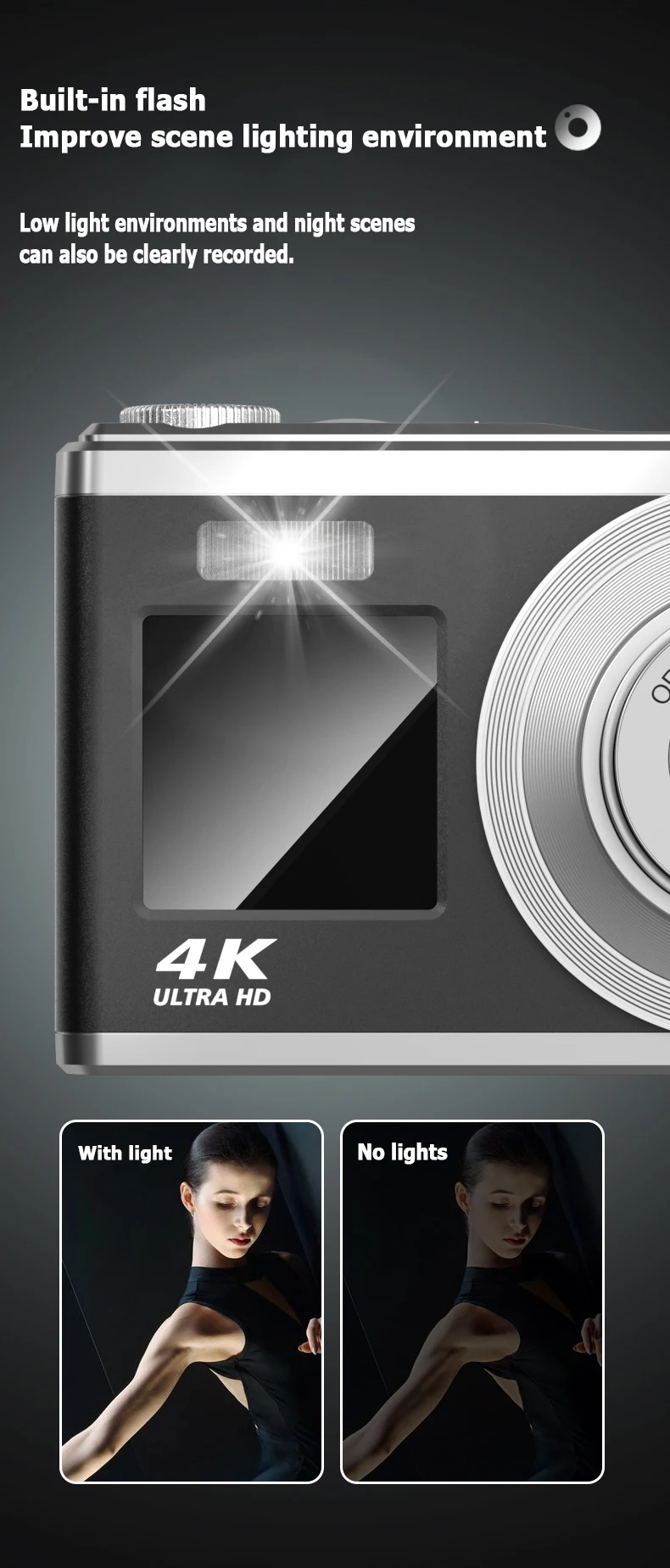 C23 4K Telescopic Lens High-Definition Dual Screen Digital Camera 16x ...