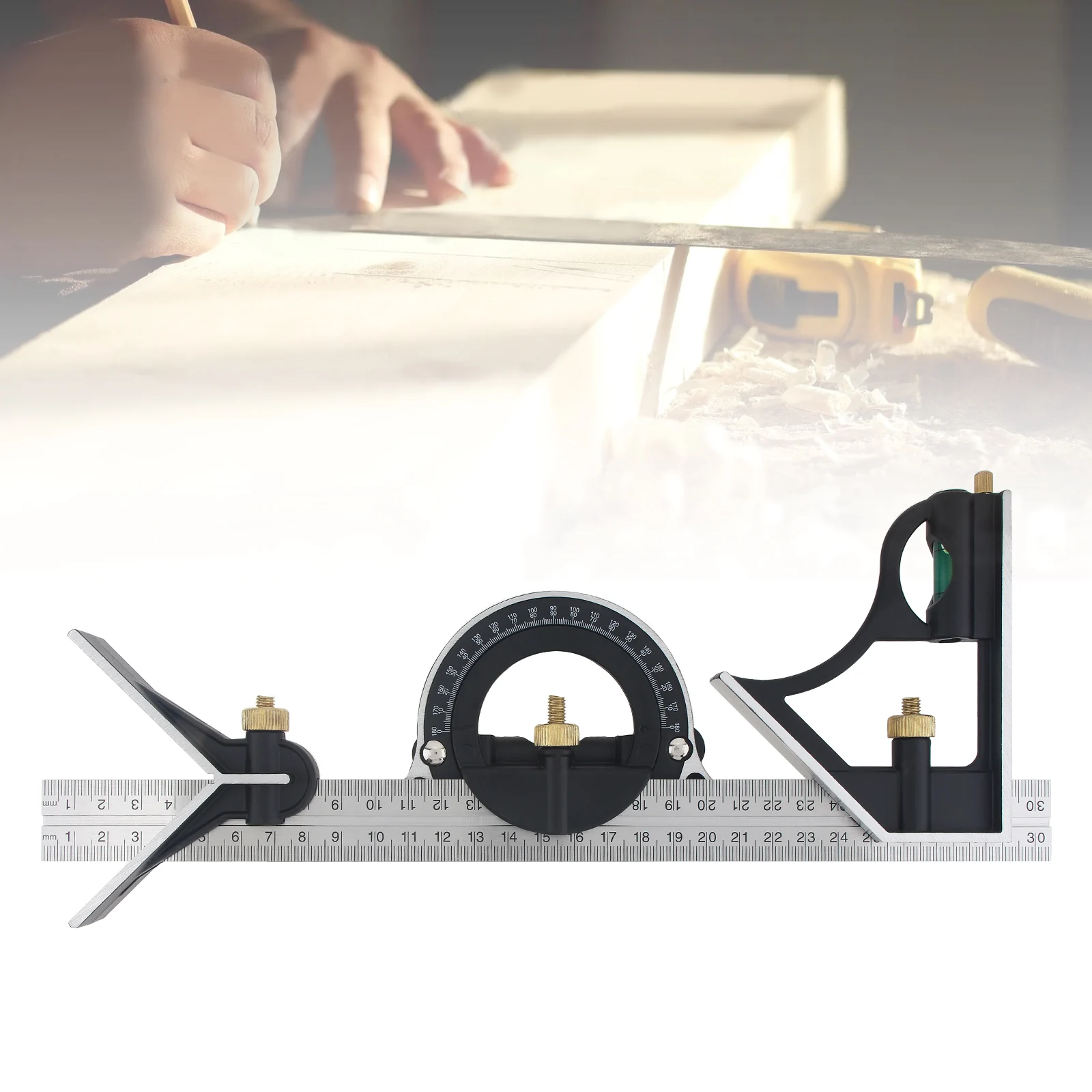 Tri-Square-Angle-Ruler-Set-Combination-Transferidor-Machinist-Measuring ...