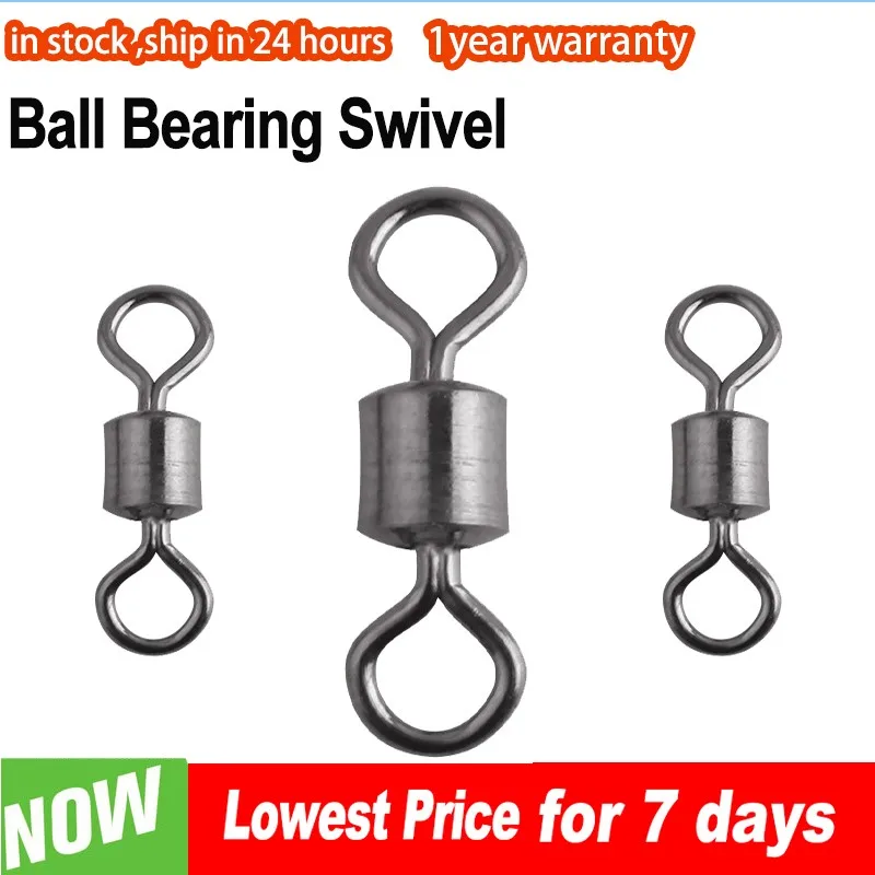 100PCS Fishing Swivels Ball Bearing Swivel Connector with Safety Snap ...