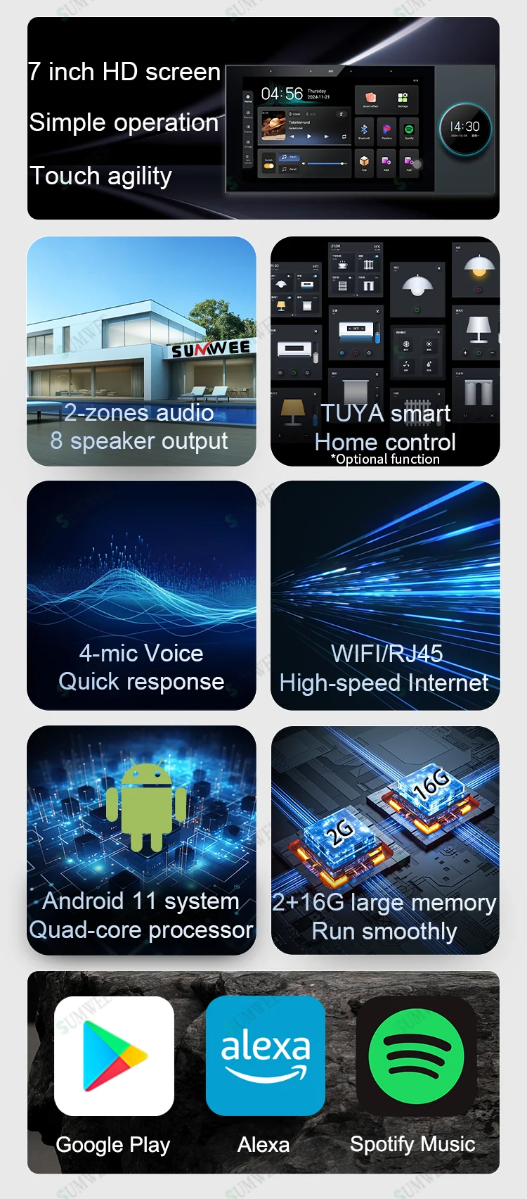 TUYA smart home control Touch Screen panel 2zone audio in wall ...