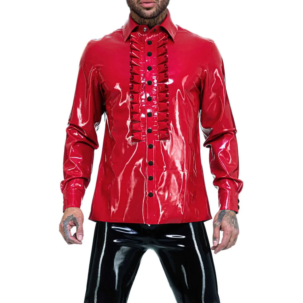 Glossy-Men-PVC-Long-Sleeve-Tops-Turn-down-Neck-Buttons-Ruffle-Shirt ...