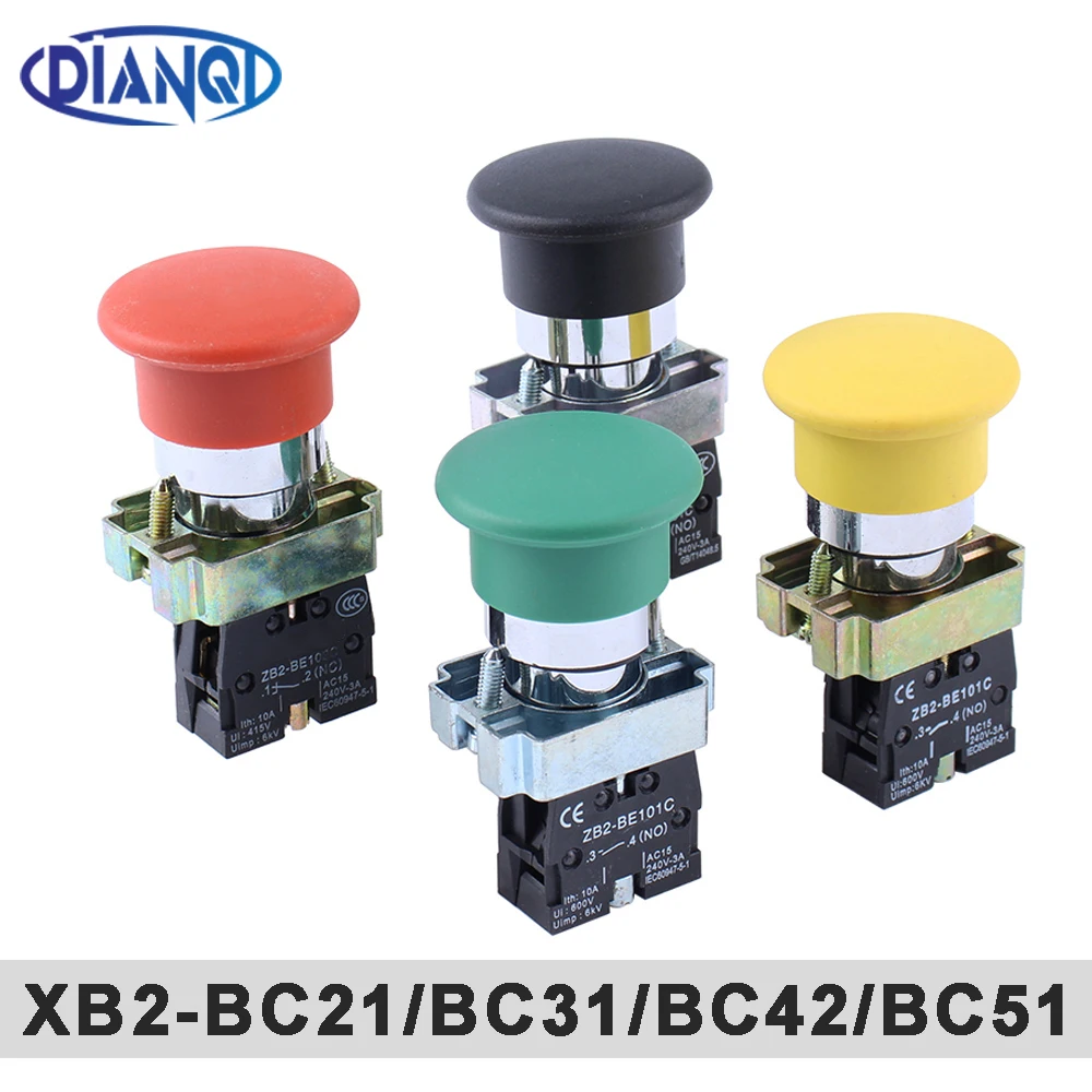 Xb2-bc21 Bc31 Bc42 Bc51 No/nc Mushroom Head Push Button Switch 22mm Momentary Self-reset ...