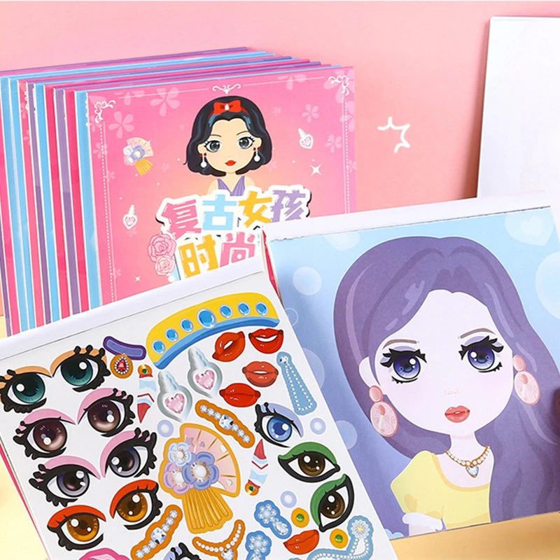 Kids Make A Face Sticker Book Girls Kawaii Princess Doll Face Change ...