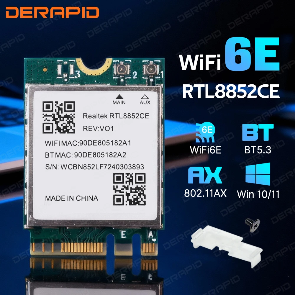RTL8852CE WiFi 6E 트라이 밴드 어댑터 BT5.3 5374Mbps M.2 NGFF 카드 PC 데스크탑 업그레이드용 ...