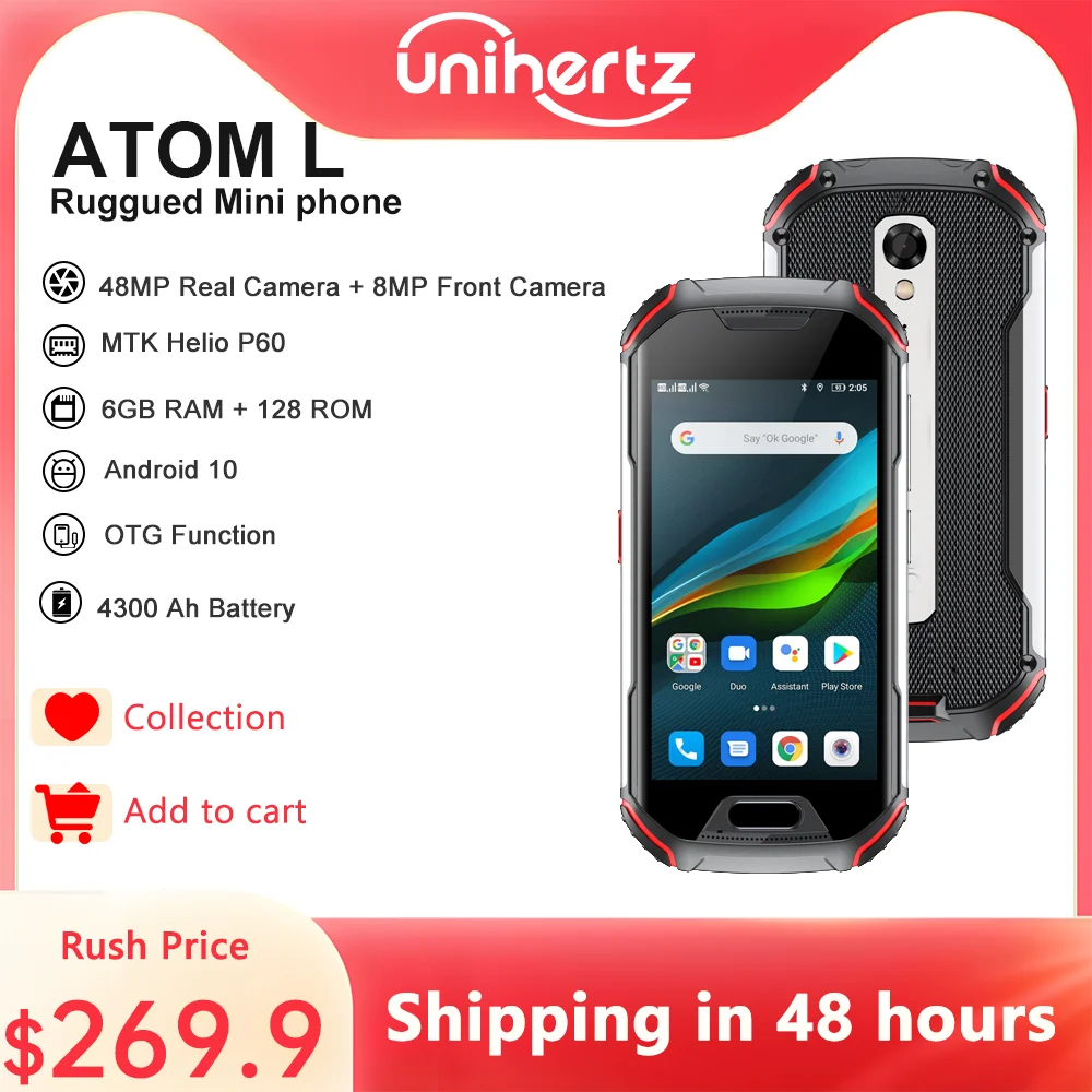 Unihertz-Atom L 견고한 방수 잠금 해제 6GB 128GB 스마트폰 안드로이드 11 핸드폰, 8MP 48MP 듀얼 ...