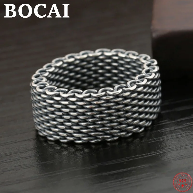 BOCAI-New-100-S925-Silver-Rings-Fashion-Thai-Silver-Men-s-Woven-Personality-Vintage-Pure ...