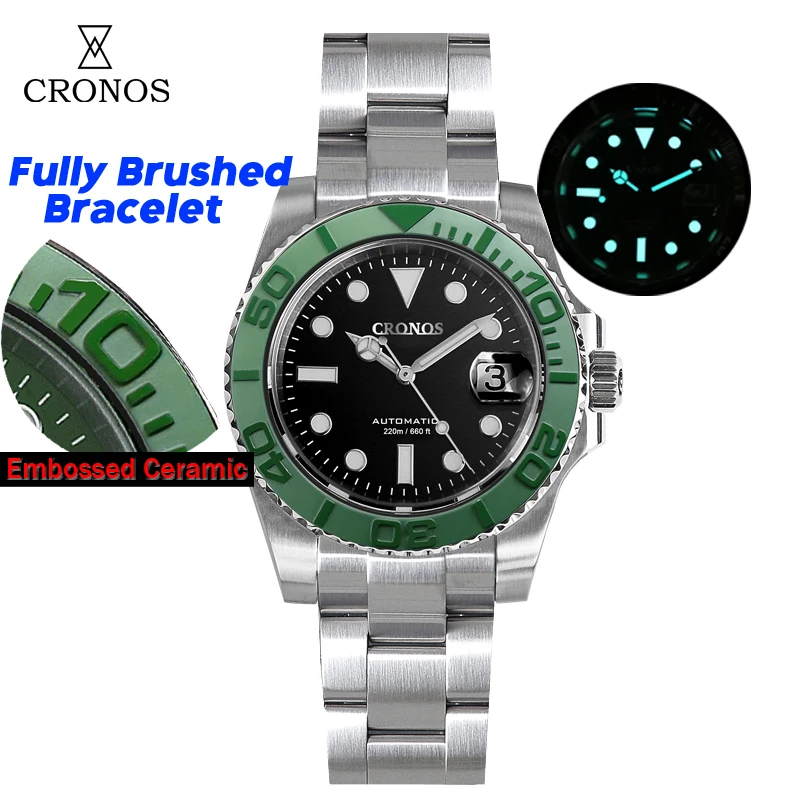 Cronos Sub Diver Men Watch Stainless Steel Pt5000 Brushed Bracelet ...