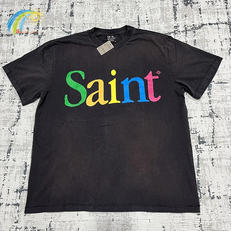 Cracked-Colorful-Letter-Logo-Printing-Saint-T-Shirt-Men-Women ...