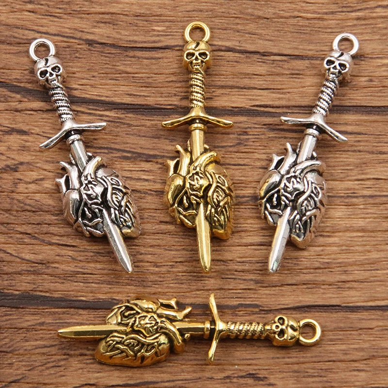 10PCS-14-50mm-Metal-Alloy-Two-Color-Skull-Sword-Heart-Charms-Halloween ...
