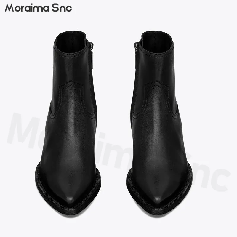 Black-Matte-Leather-Top-Pointed-Chelsea-Boots-Leather-Head-Layer ...