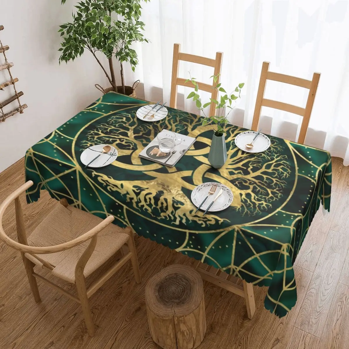 Rectangular Waterproof Oil-Proof Tree Of Life With Triquetra Tablecloth ...