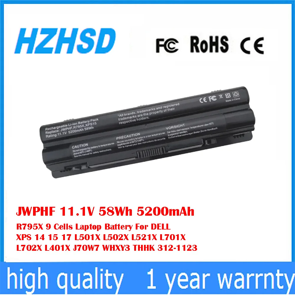 JWPHF 11.1V 58Wh 5200mAh R795X 9 Cells Laptop Battery For DELL XPS 14 ...