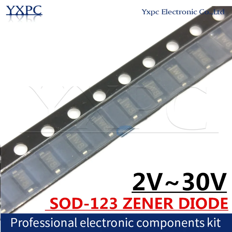 100pcs SOD 123 ZENER DIODE 2V~30V 2.4V 2.7V 3V0 3.3V 3V6 3V9 4V3 4V7 ...