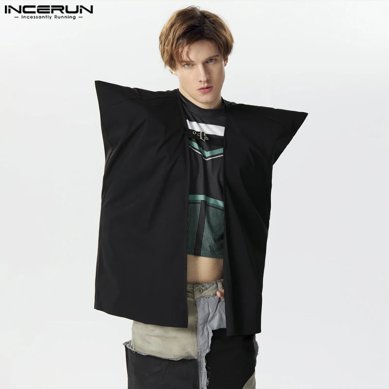 2024-Men-Jackets-Solid-Color-V-Neck-Button-Streetwear-Casual-Irregular ...