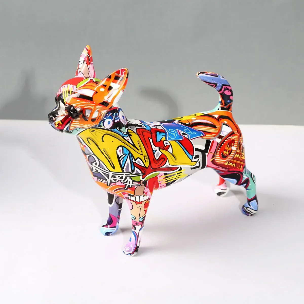 Simple Creative Painted Graffiti Color Chihuahua Dog Statue Decorations ...