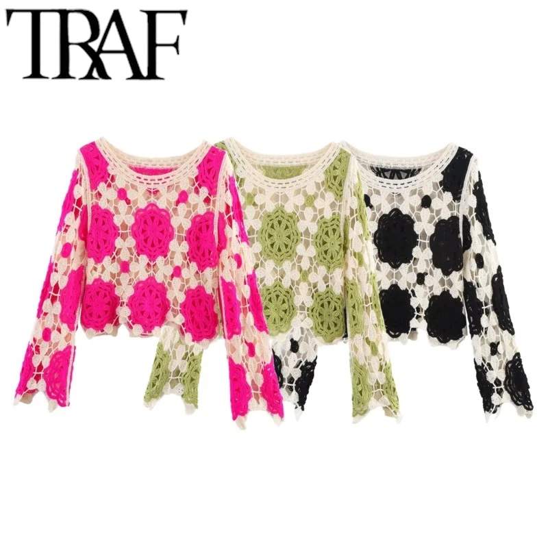 TRAF 2025 Women Fashion Elegant And Lazy Style Long Sleeve Hollow ...