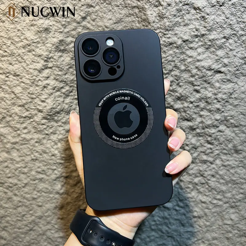 Magnético para magsafe logotipo buraco caso para iphone 11 12 13 14 pro max 14 plus protetor de ...