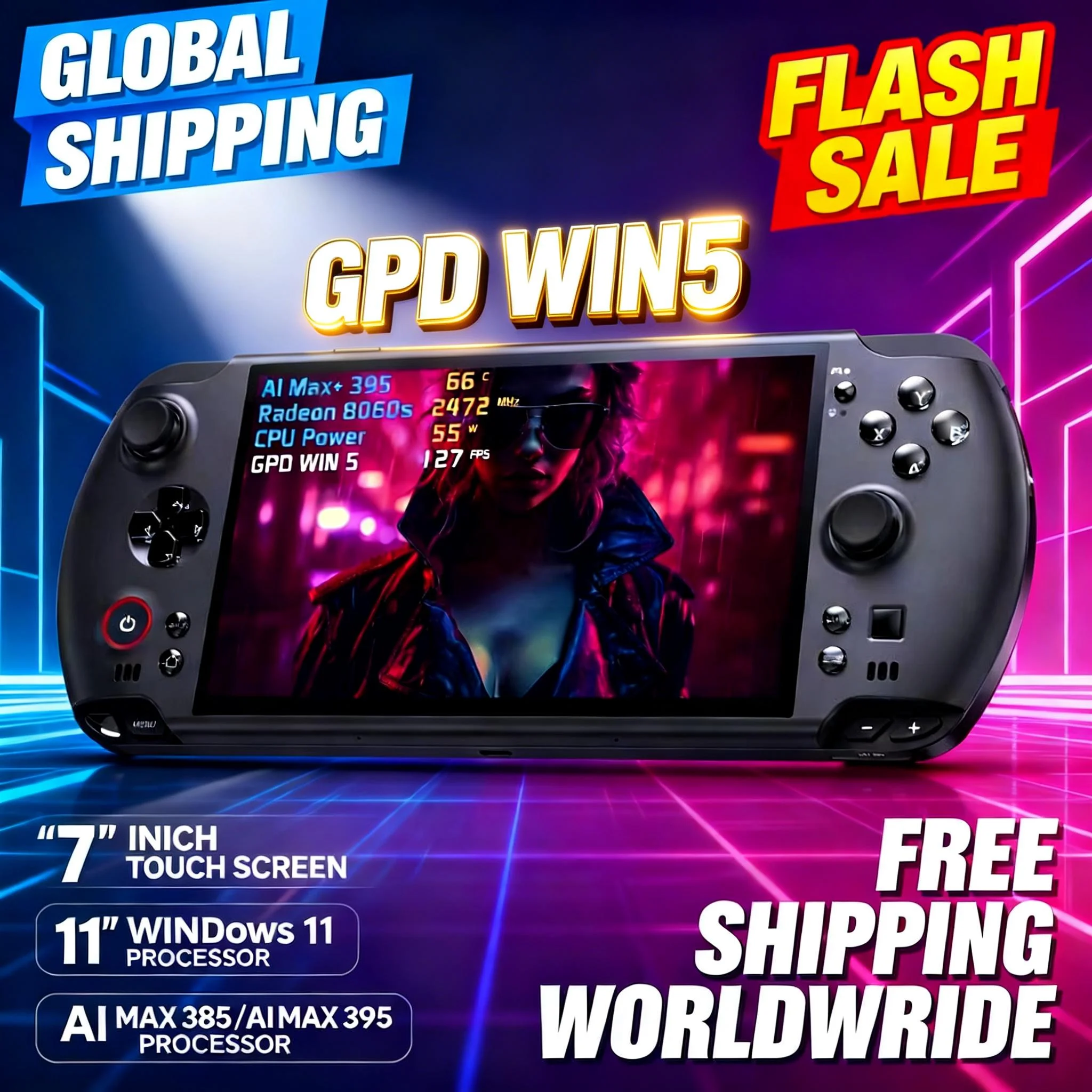 New GPD Win5 7" 120Hz 1080P LTPS Screen Handheld Gaming Console AMD395 ...