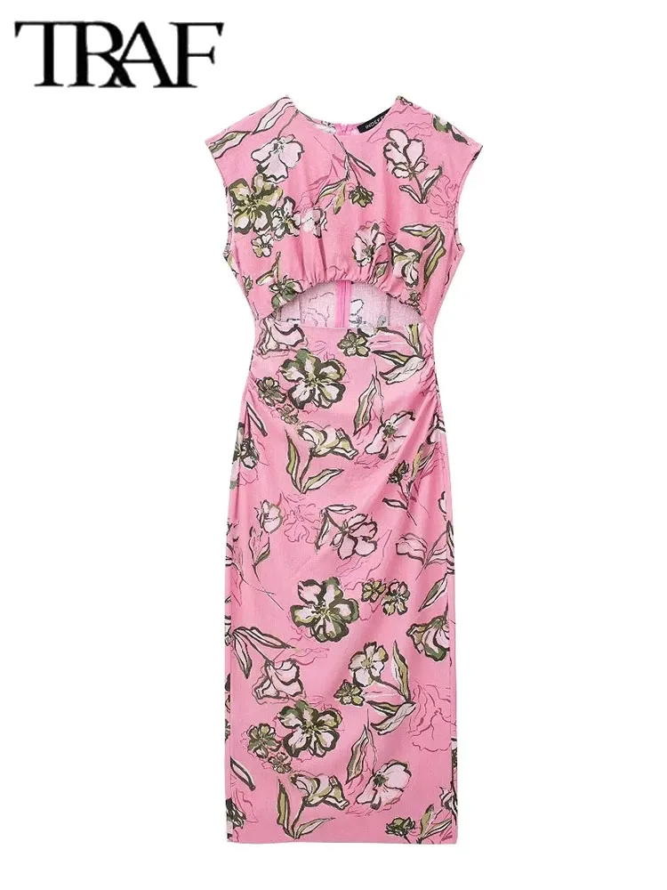 TRAF-vestido-con-aberturas-para-mujer-traje-con-estampado-de-mezcla-de ...