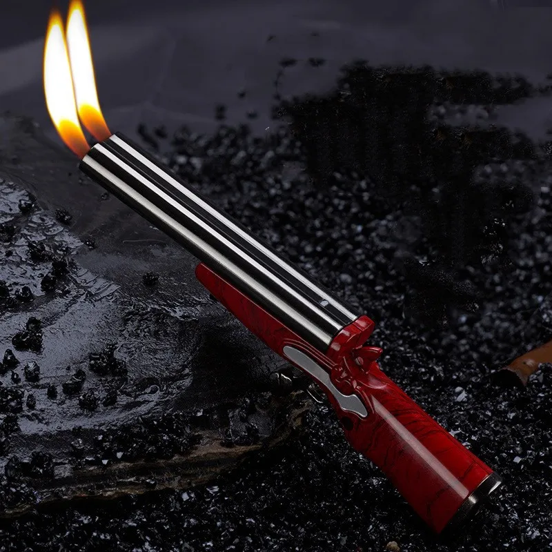 Double-tube Lighters Mini Gun Dual Flames Lighter Refillable Butane Gas ...