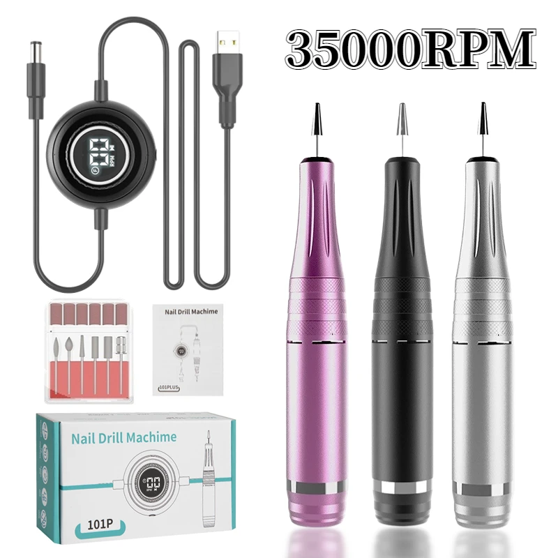 35000RPM Electric Nail Drill Machine Professional Nail Lathe with LCD ...