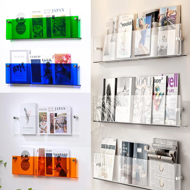 50cm-Wall-Mounted-Clear-Acrylic-Shelves-Acrylic-Magazine-Rack-Brochure ...