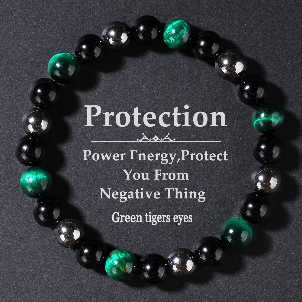 Protection bracelet women men empath black onyx green tigers eye good ...
