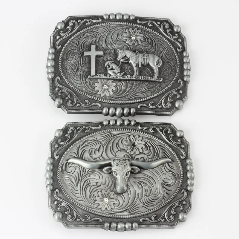 Men's Metal belt buckle DIY western style cross horse alloy belt ...
