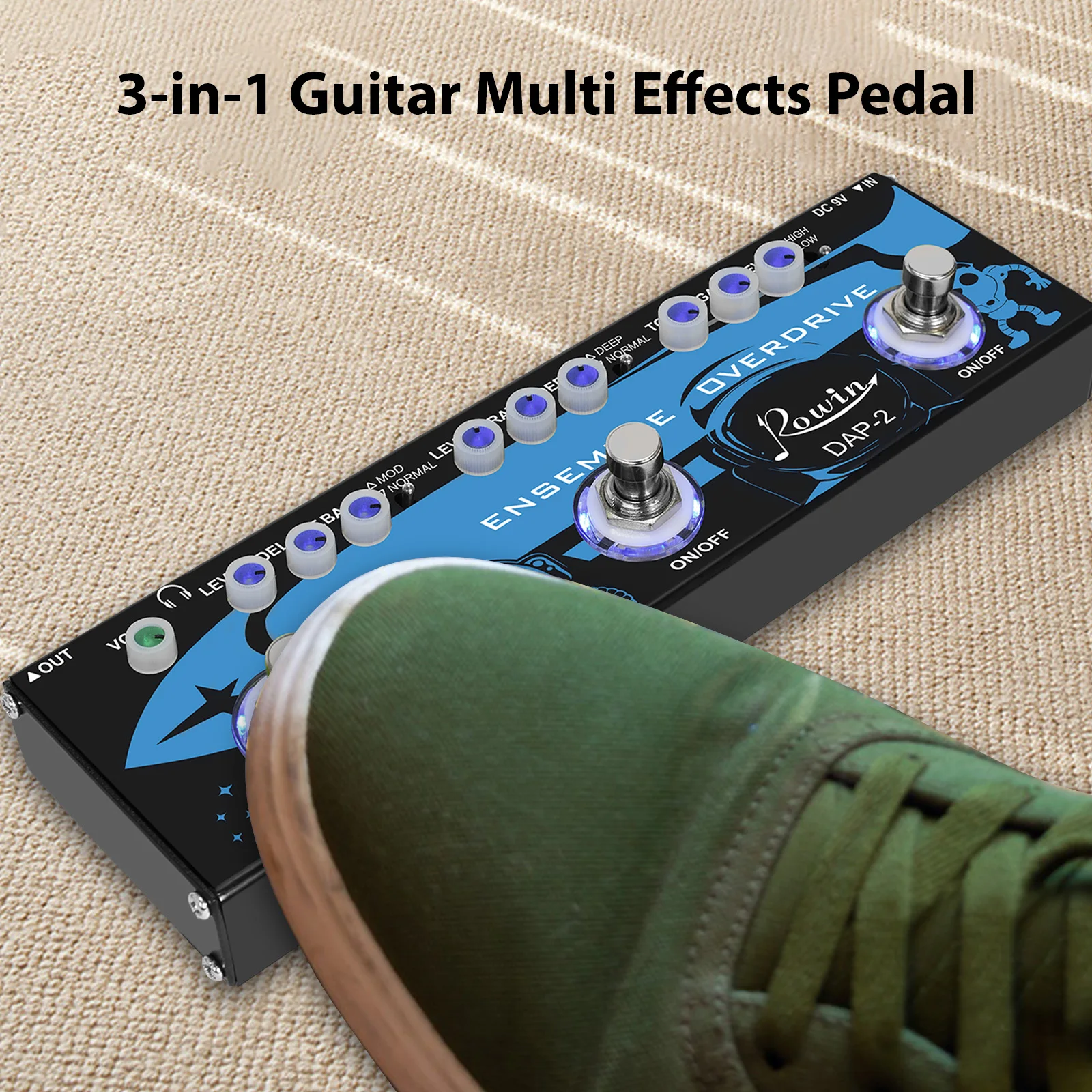 ROWIN 3-in-1 Guitar Multi Effects Pedal Echo/Ensemble/Overdrive ...