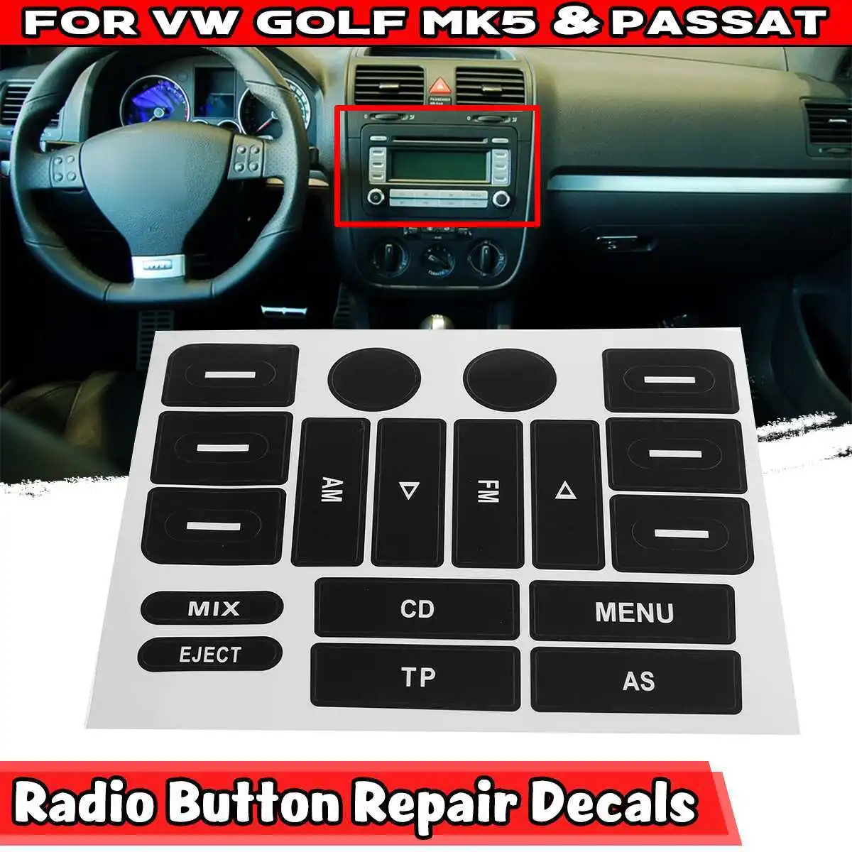 Zwarte Auto Radio Knop Reparatie Decals Stickers Voor Vw Golf MK5 ...