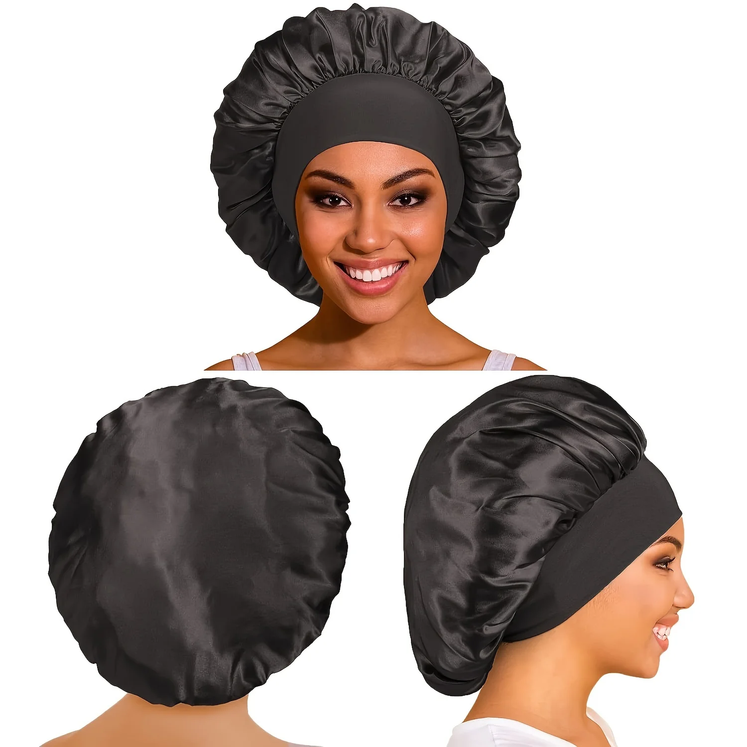 1pc Sleep Cap Silky Satin Lined Bonnet Stay On All Night Hair Wrap ...