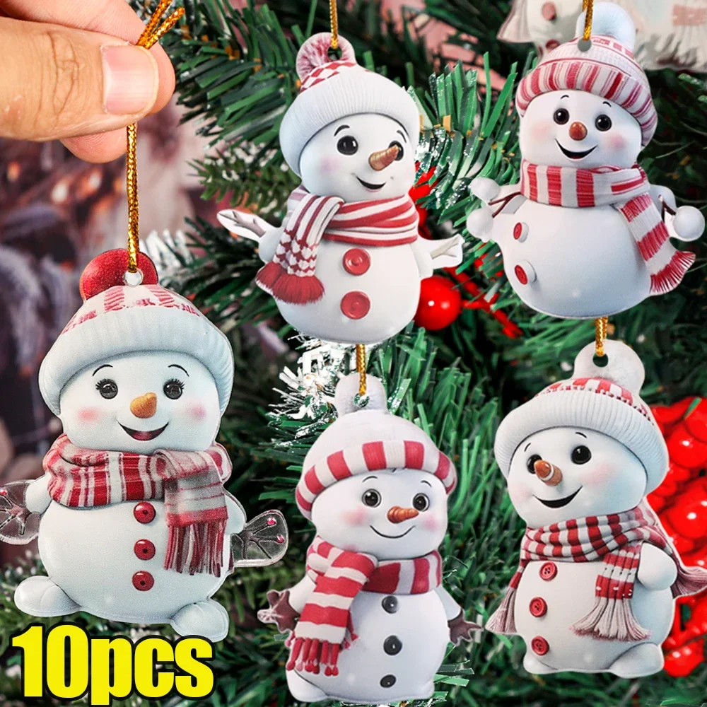 10-1Pcs-Christmas-Santa-Claus-Snowman-Pendants-Acrylic-Cartoon-Xmas ...
