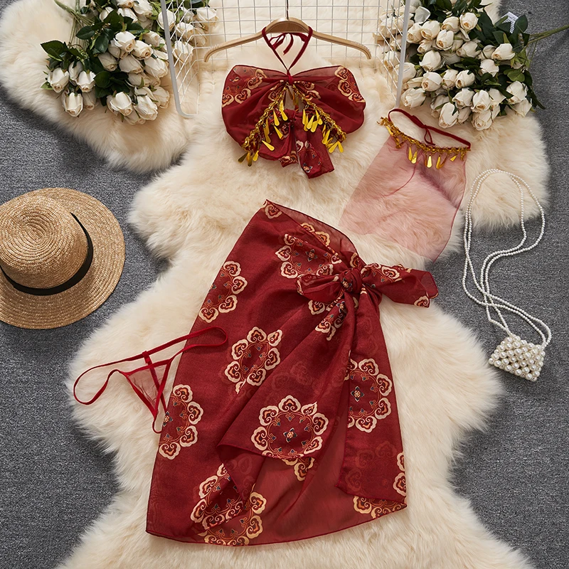 Trajes De Falda Ex Ticos Con Estampado De Empalme Para Mujer Conjuntos