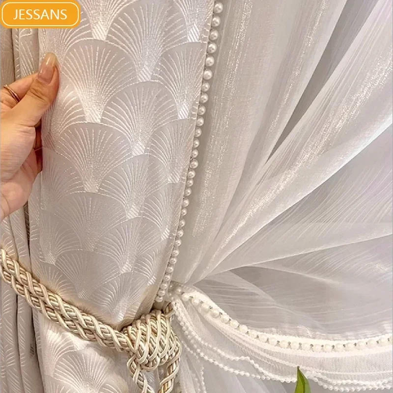 Custom-Embossed-Shell-Grain-Luster-Pearl-White-Window-Screen-Curtains ...