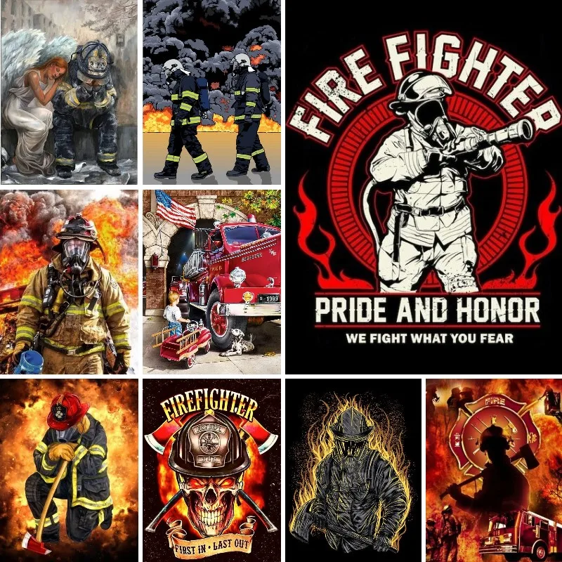 Full-Drill-5d-Diamond-Embroidery-Fireman-Firefighters-Fire-Truck ...